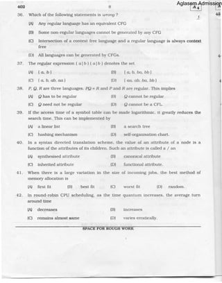 Pgcet computer science 2011 question paper | PDF