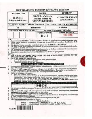 PGCET Computer science 2016 question paper | PDF