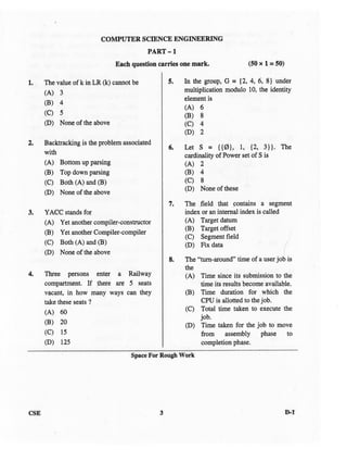 PGCET Computer science 2016 question paper | PDF
