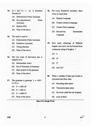 PGCET Computer science 2016 question paper | PDF