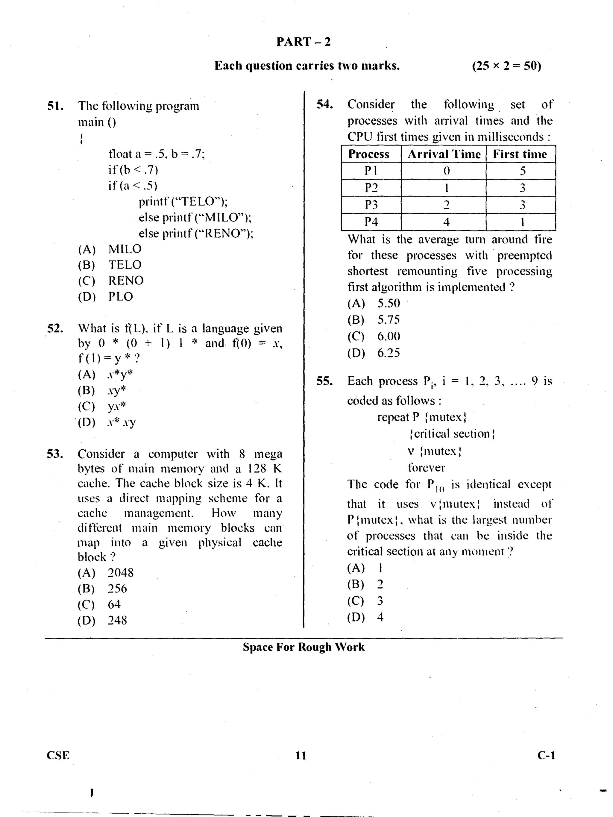 PGCET Computer science 2017 question paper | PDF