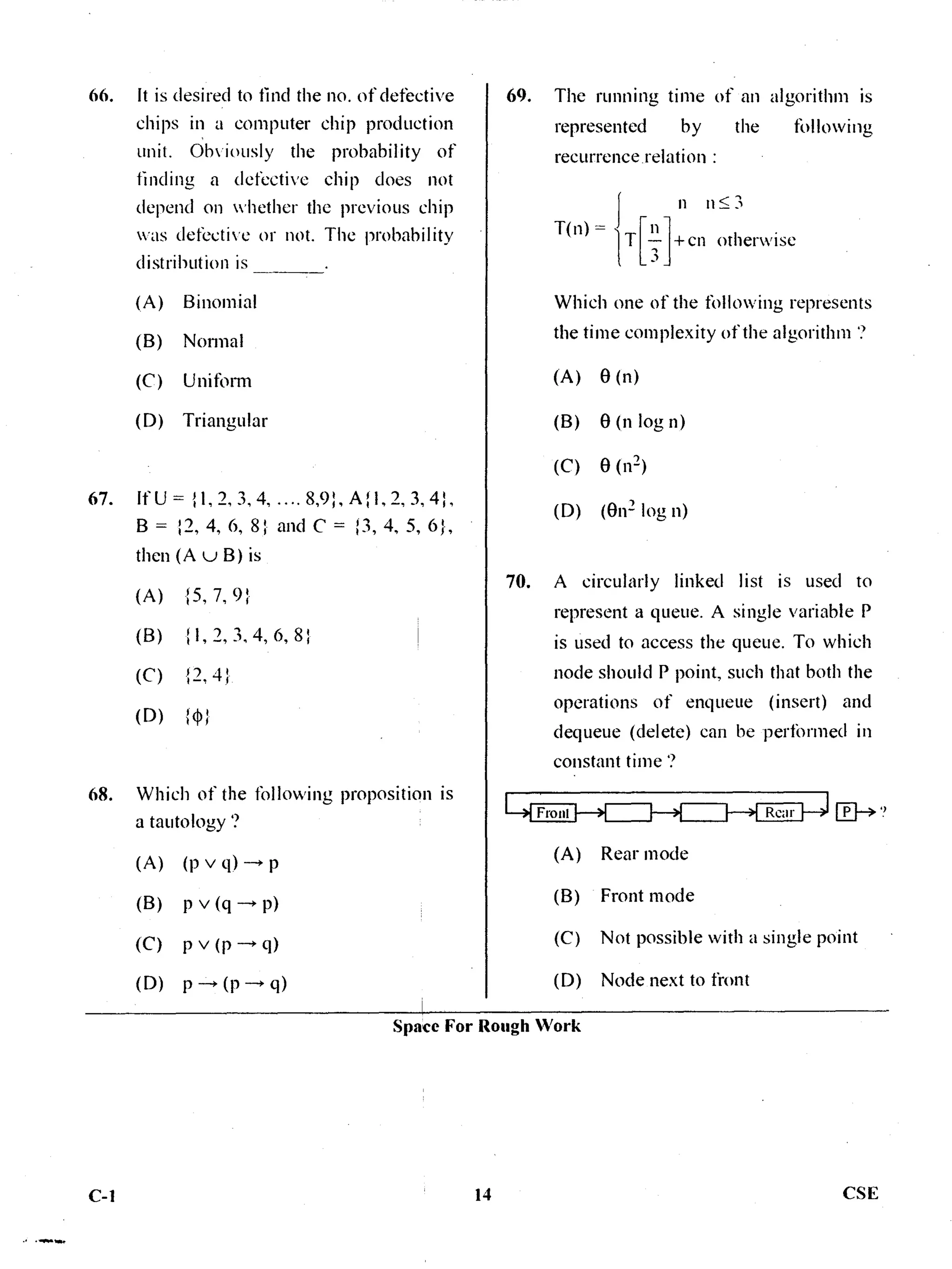 PGCET Computer science 2017 question paper | PDF