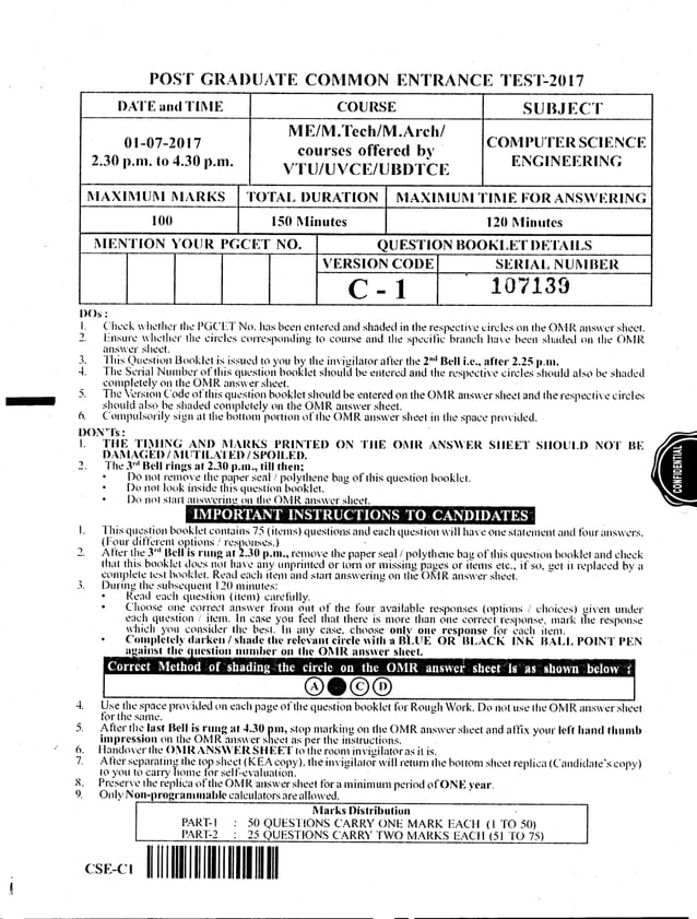 PGCET Computer science 2017 question paper | PDF | Programming Languages | Computing