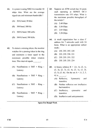 PGCET Computer science 2017 question paper | PDF