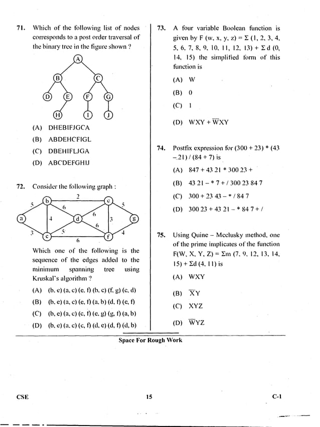 PGCET Computer science 2017 question paper | PDF | Programming Languages | Computing
