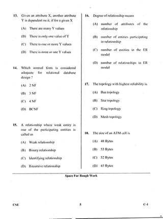 PGCET Computer science 2017 question paper | PDF