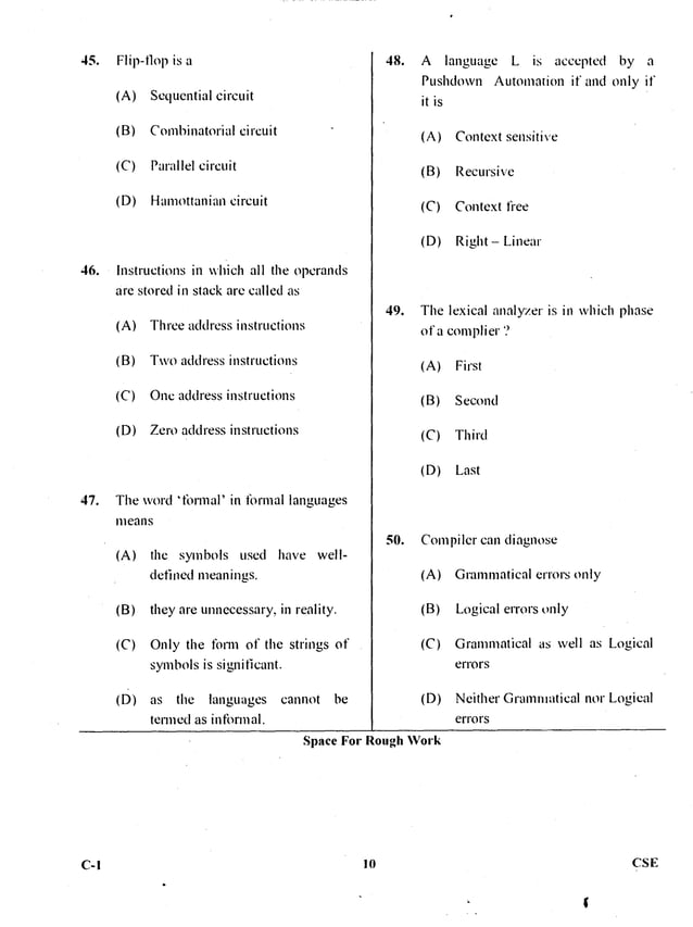 PGCET Computer science 2017 question paper | PDF | Programming Languages | Computing