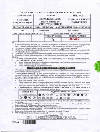 PGCET Computer science 2018 question paper | PDF