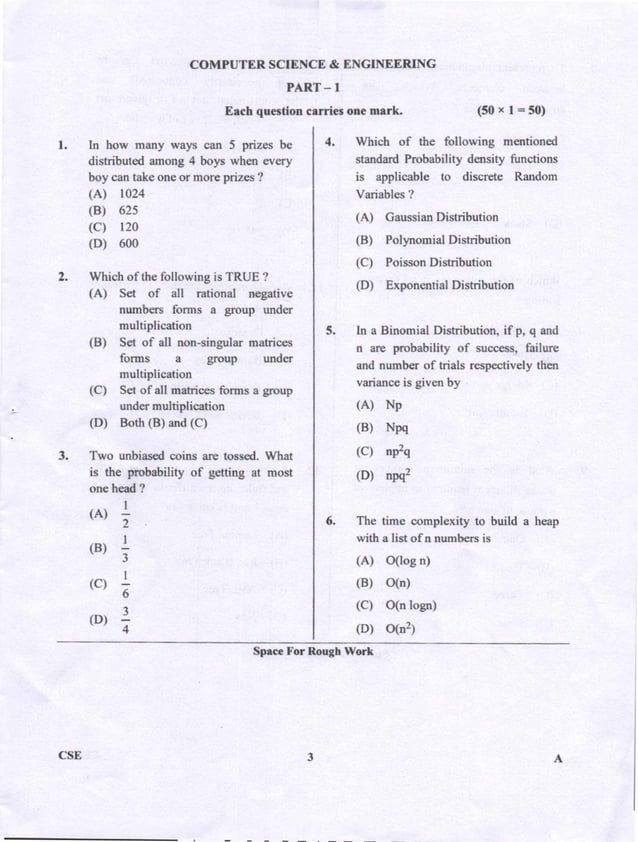 PGCET Computer science 2018 question paper | PDF