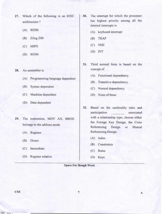 PGCET Computer science 2018 question paper | PDF