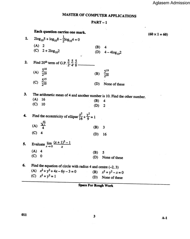 Pgcet mca 2013 question paper | PDF | Educational Assessment | Education