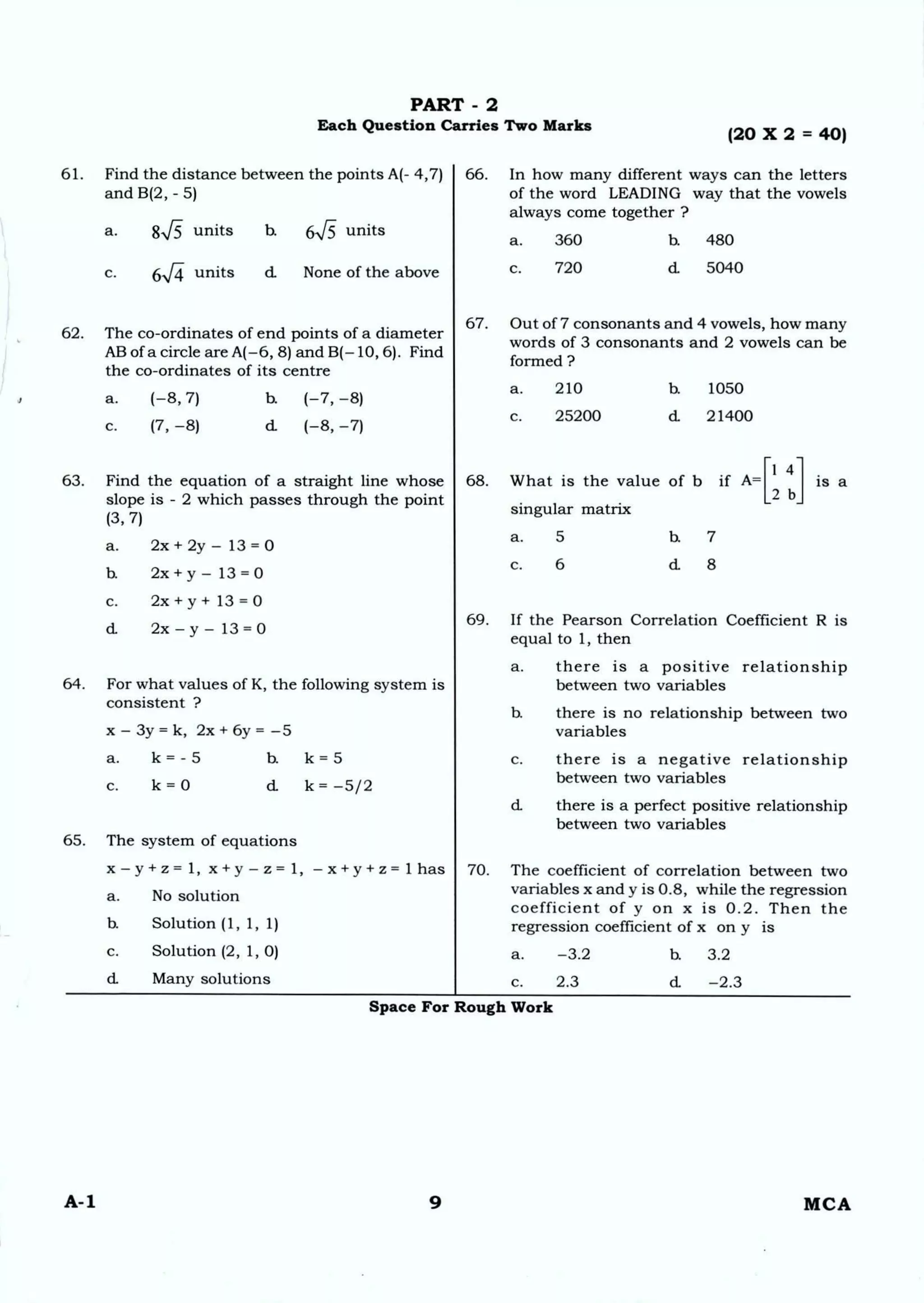 PGCET MCA 2015 Question Paper | PDF | Computing | Technology & Computing