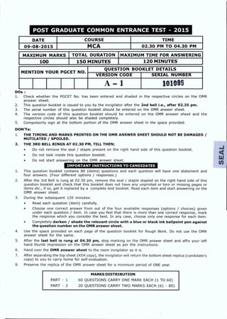 PGCET MCA 2015 Question Paper | PDF | Computing | Technology & Computing