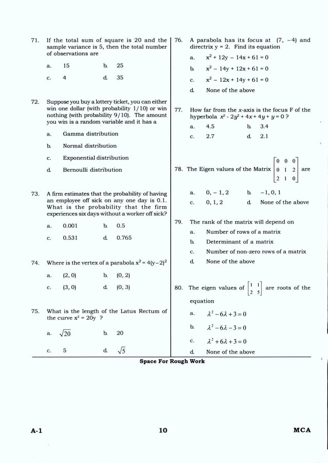 PGCET MCA 2015 Question Paper | PDF | Computing | Technology & Computing