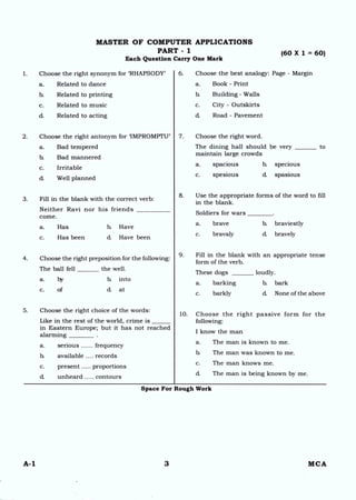 PGCET MCA 2015 Question Paper | PDF | Computing | Technology & Computing
