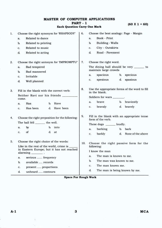 PGCET MCA 2015 Question Paper | PDF | Computing | Technology & Computing