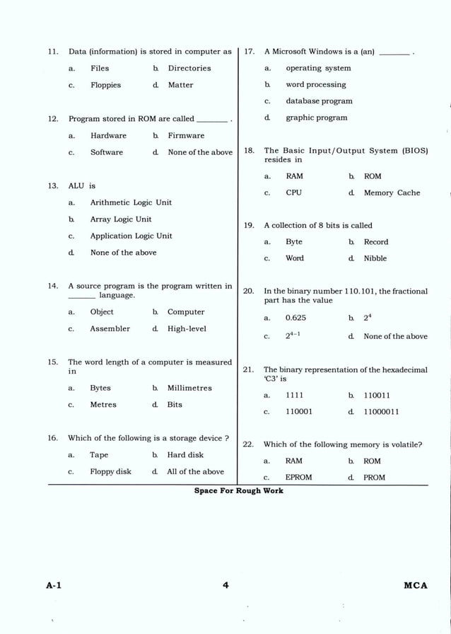 PGCET MCA 2015 Question Paper | PDF | Computing | Technology & Computing