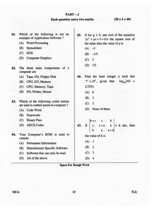 PGCET MCA 2016 question paper | PDF