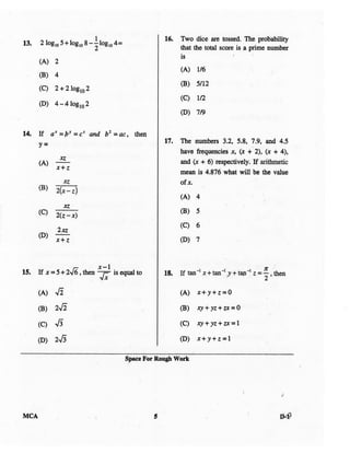 PGCET MCA 2016 question paper | PDF