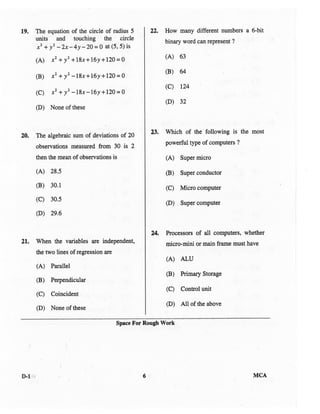 PGCET MCA 2016 question paper | PDF