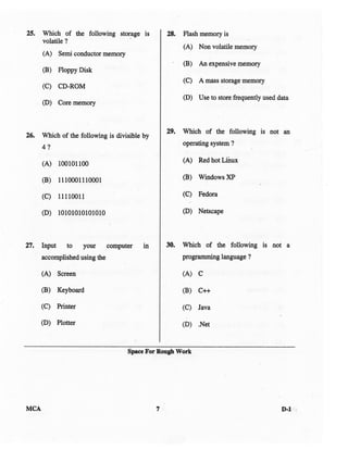 PGCET MCA 2016 question paper | PDF