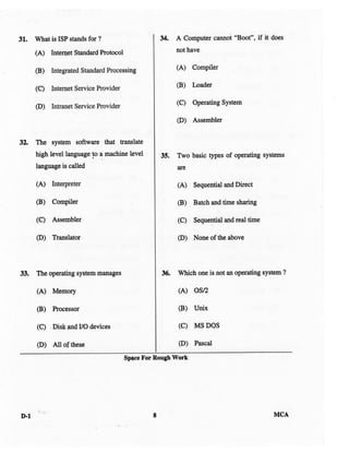 PGCET MCA 2016 question paper | PDF