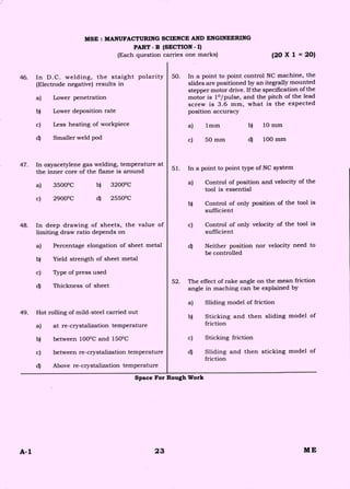 PGCET Mechanical 2015 question paper | PDF