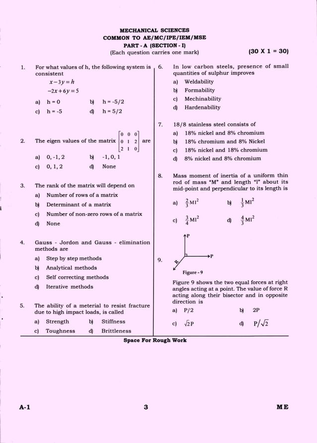 PGCET Mechanical 2015 question paper | PDF