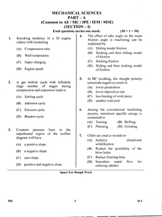 PGCET Mechanical 2017 question paper | PDF