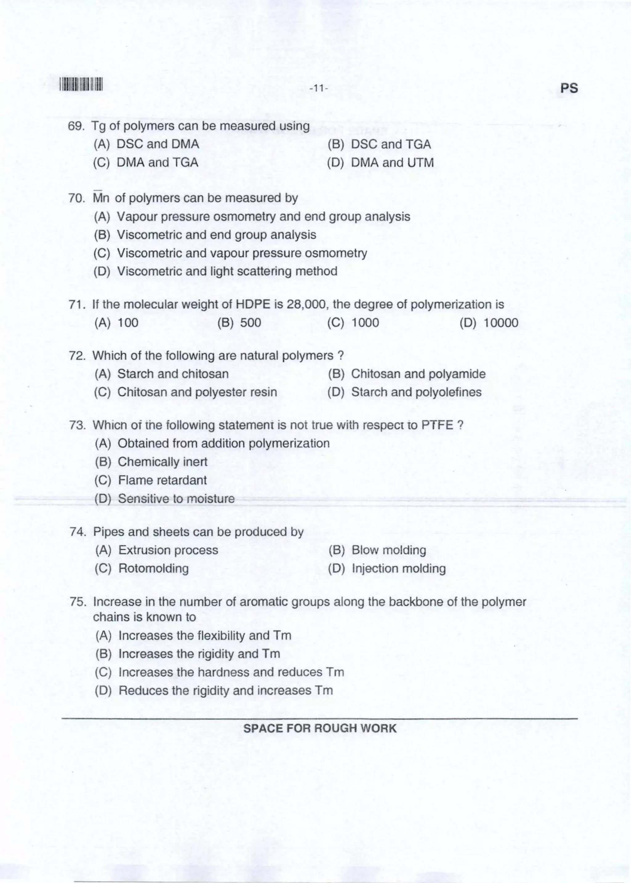 PGCET Polymer science 2018 question paper | PDF