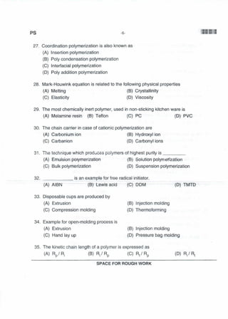 PGCET Polymer science 2018 question paper | PDF