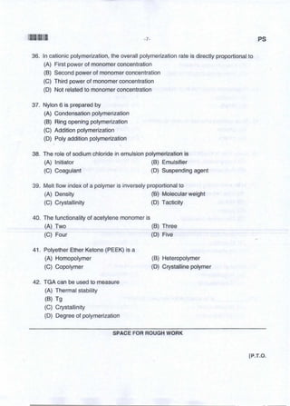 PGCET Polymer science 2018 question paper | PDF