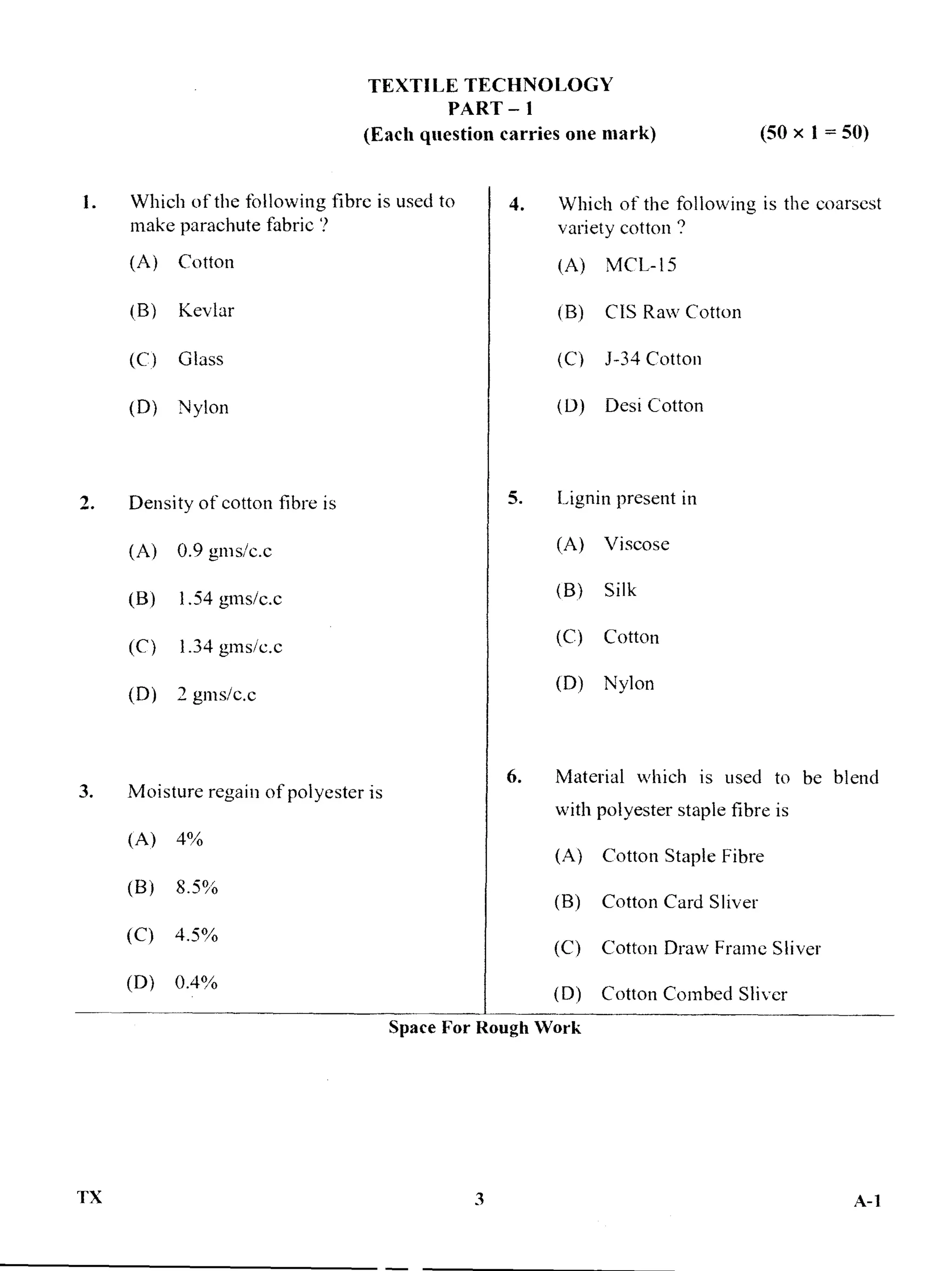 PGCET Textile 2017 question paper | PDF