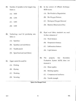 PGCET Textile 2017 question paper | PDF