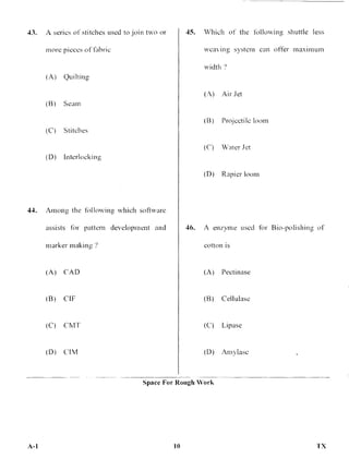 PGCET Textile 2017 question paper | PDF