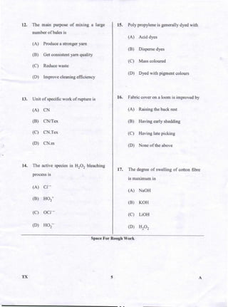 PGCET Textile 2018 question paper | PDF