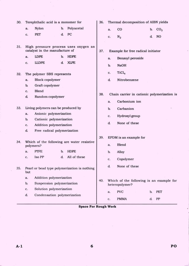 Pgcet Polymer Science 2015 question paper | PDF