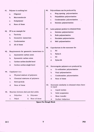 Pgcet Polymer Science 2015 question paper | PDF
