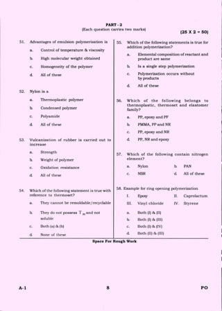 Pgcet Polymer Science 2015 question paper | PDF