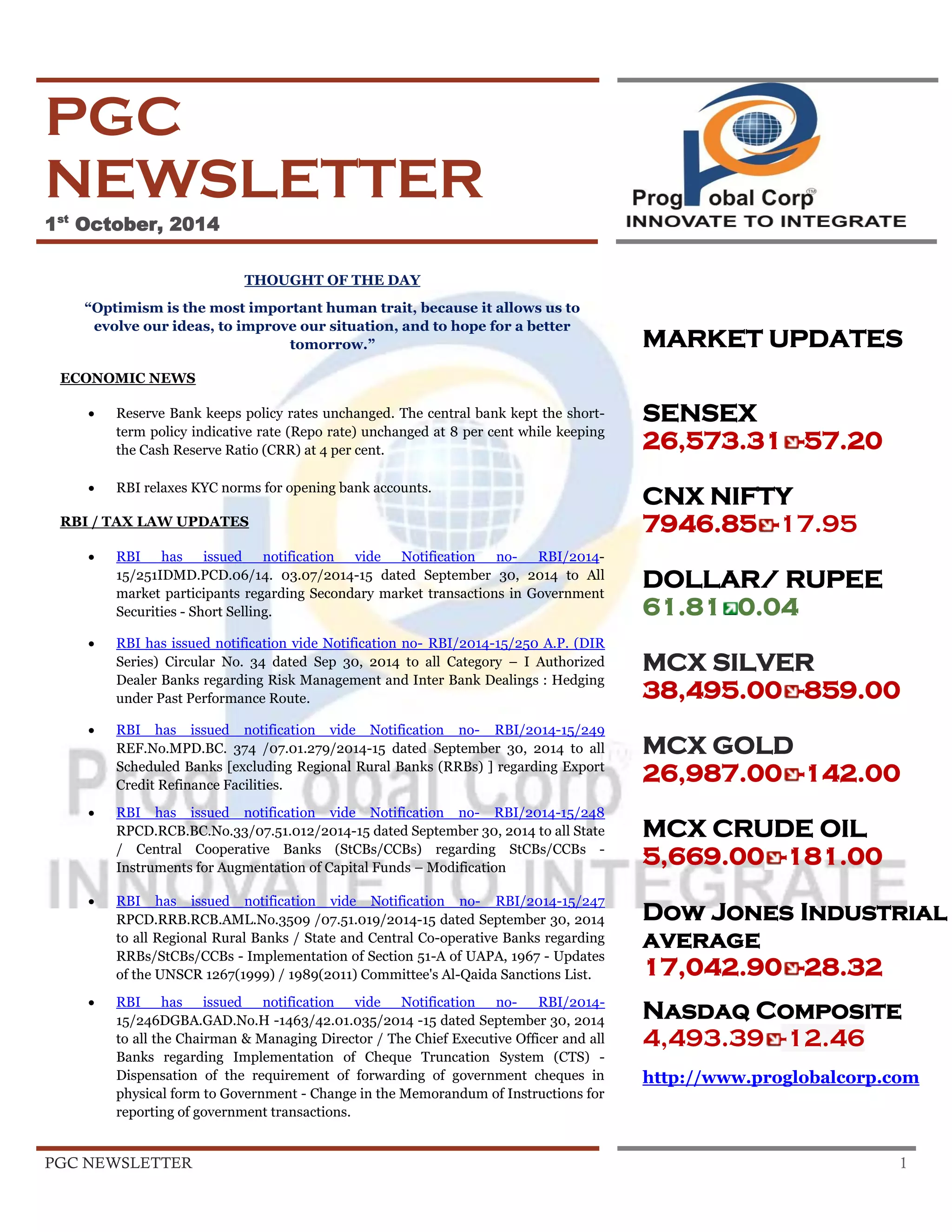 PGC Newsletter dated 1st October,2014 | PDF