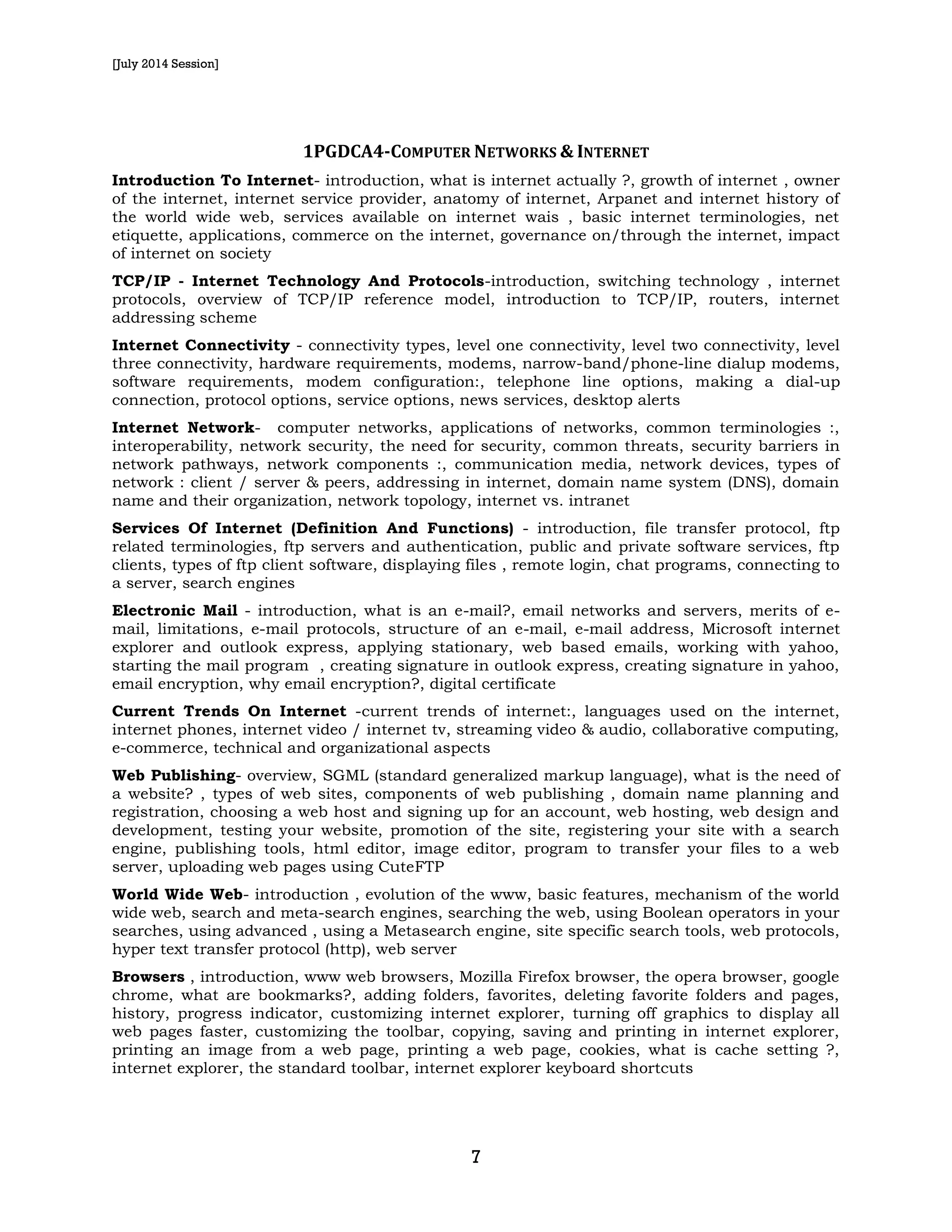 PGDCA syllabus includes first sem and second sem | PDF