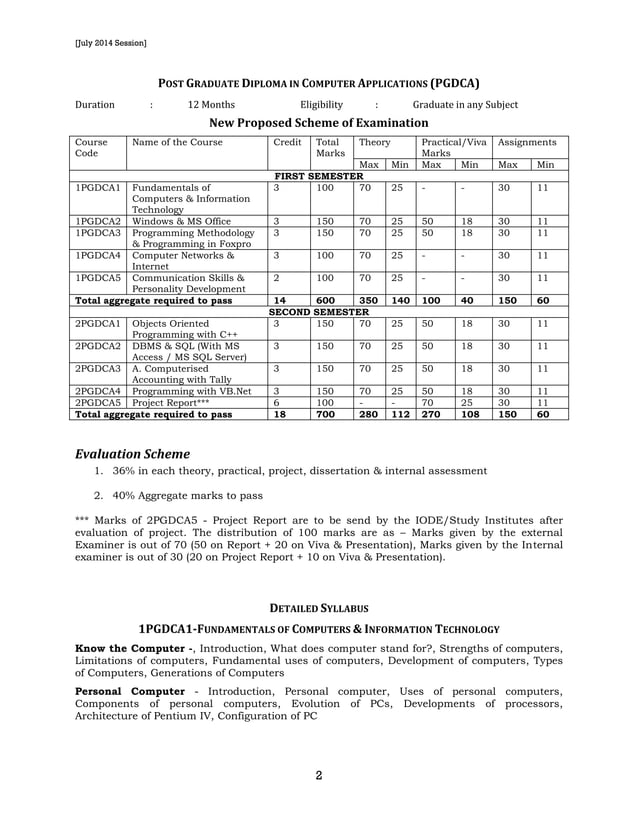 PGDCA syllabus includes first sem and second sem | PDF