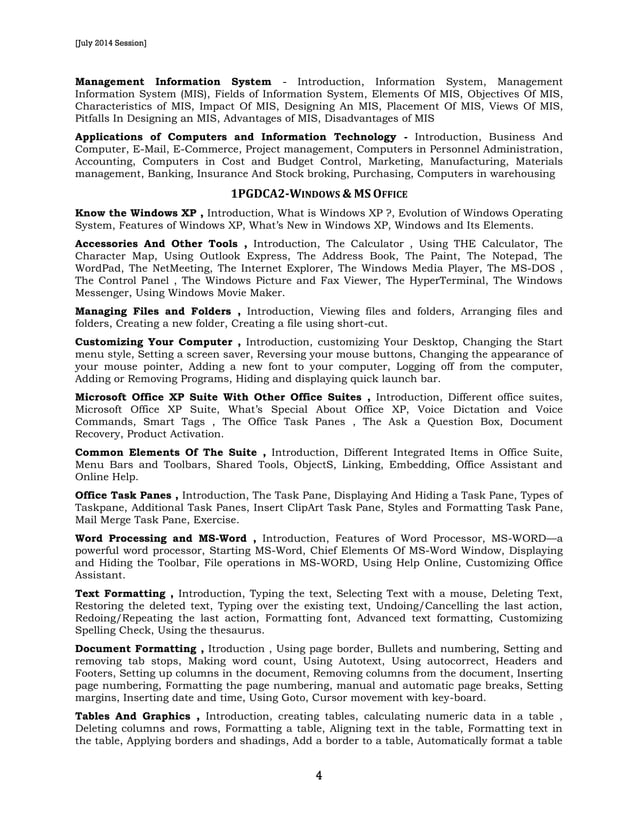 PGDCA syllabus includes first sem and second sem | PDF