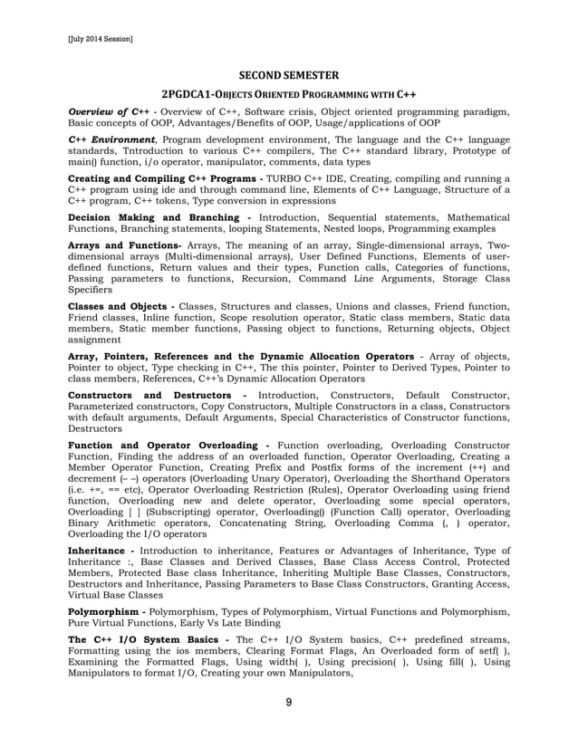 PGDCA syllabus includes first sem and second sem | PDF