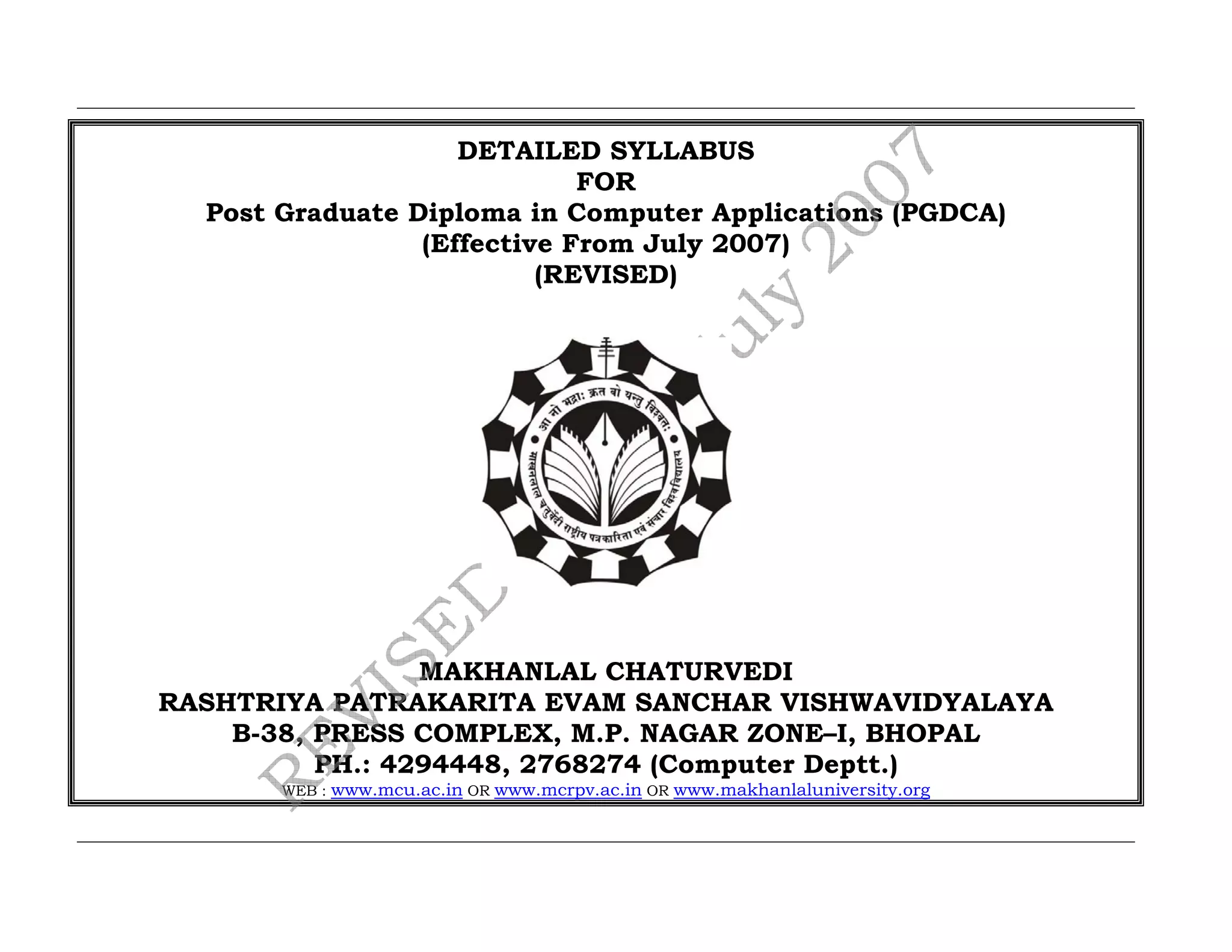 Pgdca final syllabus_2007_revised_31st_july_2007 | PDF