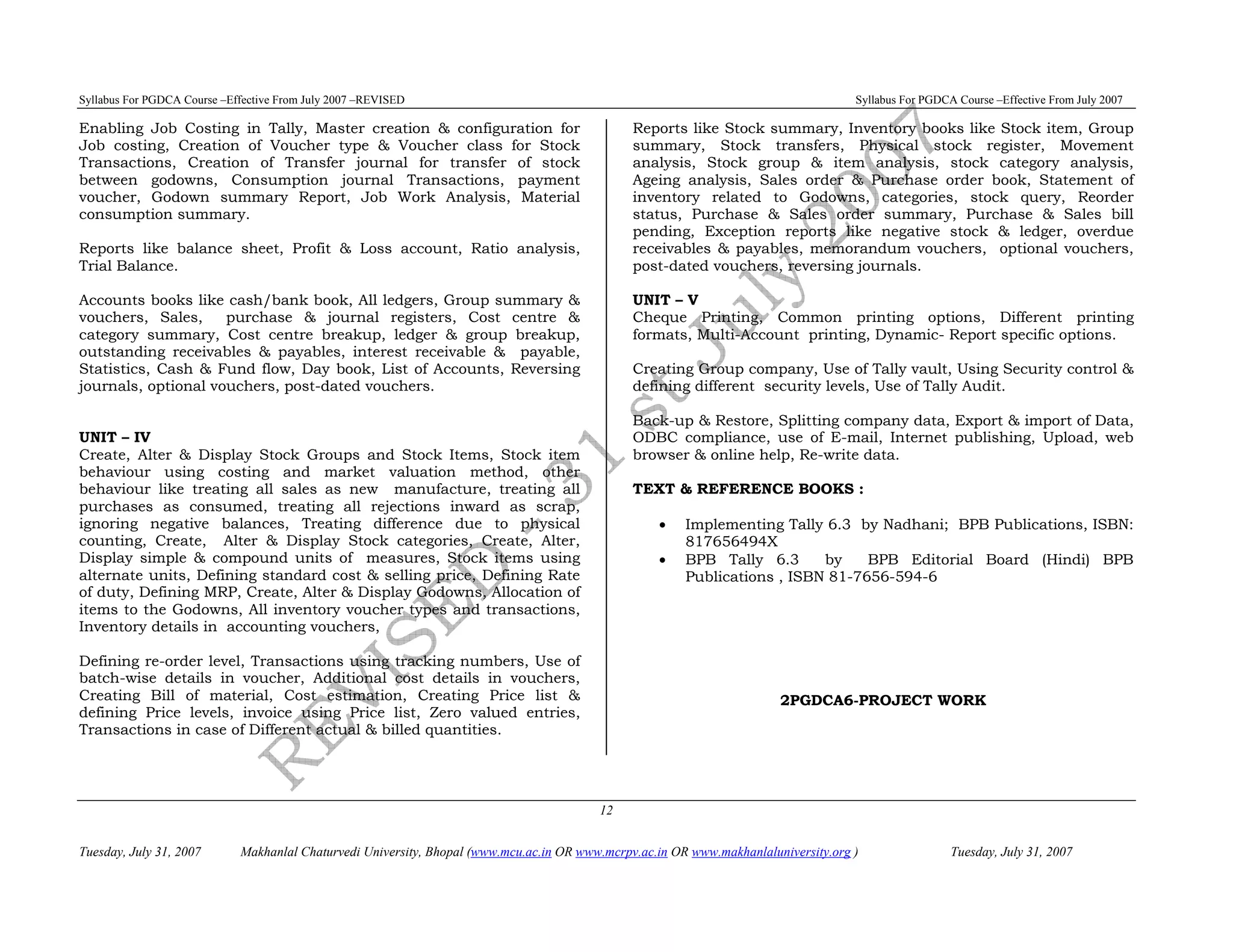 Pgdca final syllabus_2007_revised_31st_july_2007 | PDF