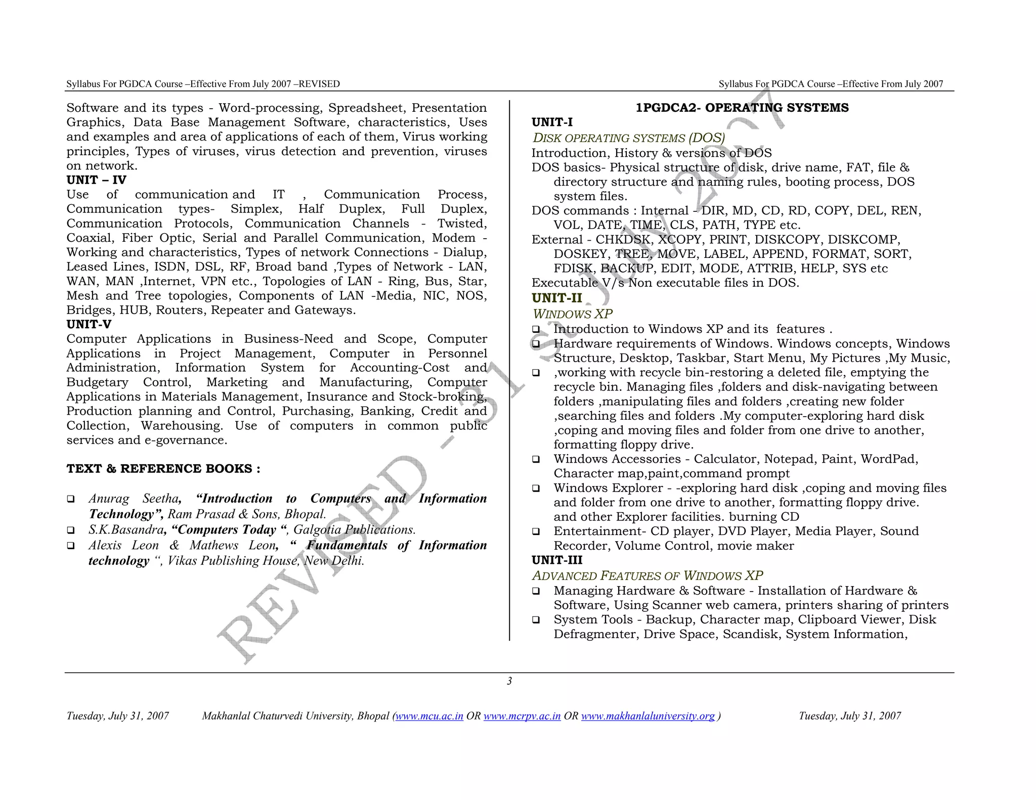 Pgdca final syllabus_2007_revised_31st_july_2007 | PDF