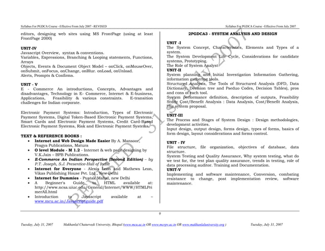 Pgdca final syllabus_2007_revised_31st_july_2007 | PPT