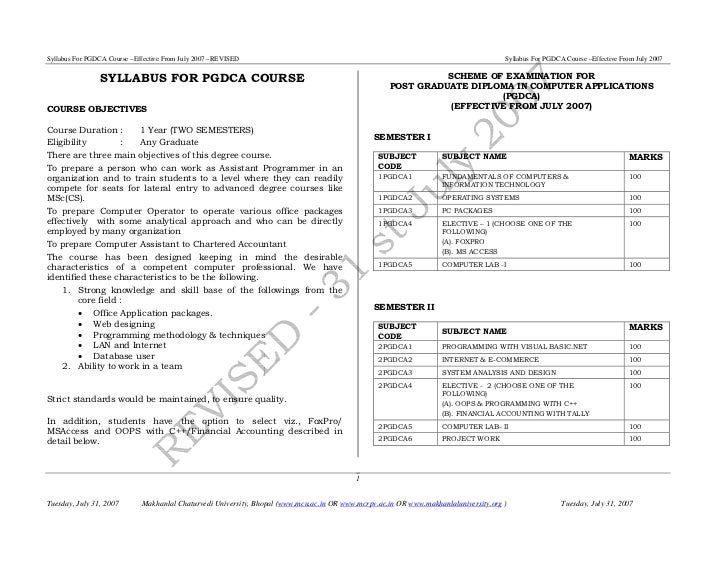 Pgdca Final Syllabus2007revised31stjuly2007