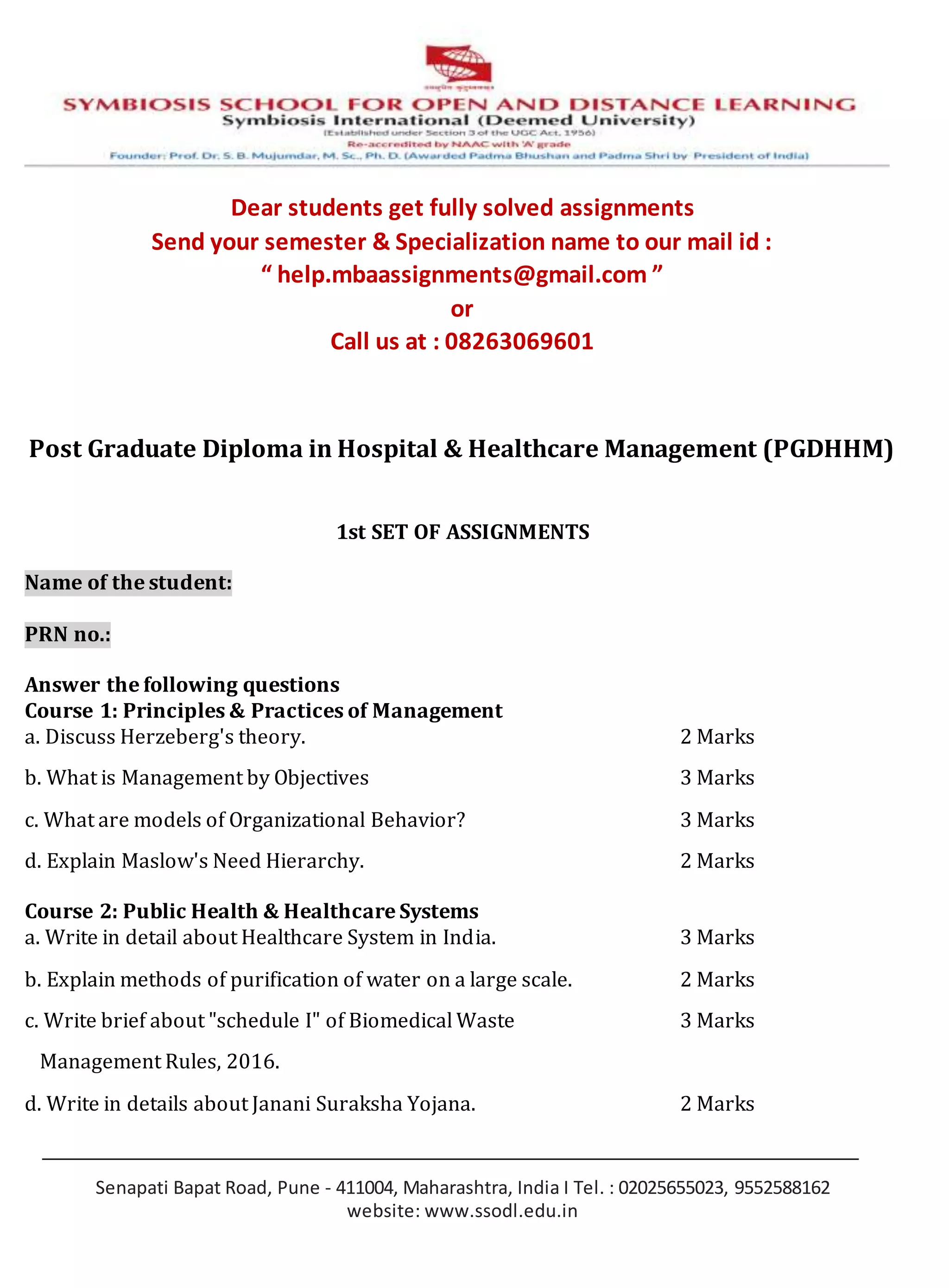 Pgdhhm sem 1 assignment 1 | PDF